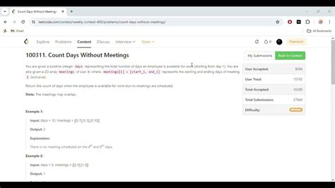 Count Days Without Meetings Weekly Contest 400 Leetcode Java Youtube