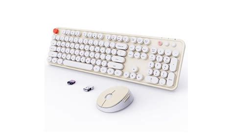 Wireless Keyboard And Mouse Combo Ergonomic Full Size Typewriter Retro Round Keycaps Keyboard