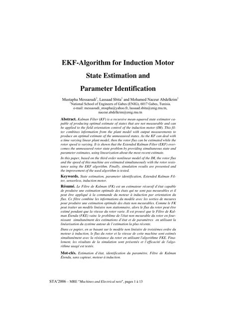 Pdf Ekf Algorithm For Induction Motor State Estimation And Parameter