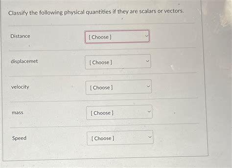 Solved Classify The Following Physical Quantities If They