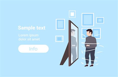 뚱뚱한 과체중 남자 거울 슬픈 비만 남자 건강에 해로운 생활 습관 비만 개념 수평 복사 공간 평면 전체 길이에 반사를보고 가공의 인물에 대한 스톡 벡터 아트 및 기타 이미지