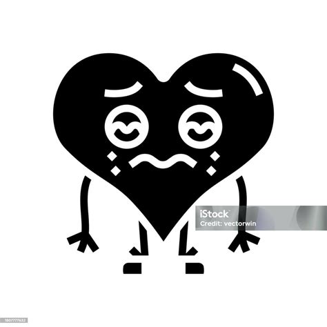 심장 캐릭터 슬퍼 감정 글리프 아이콘 벡터 일러스트 레이 션 귀여운에 대한 스톡 벡터 아트 및 기타 이미지 귀여운 낙서