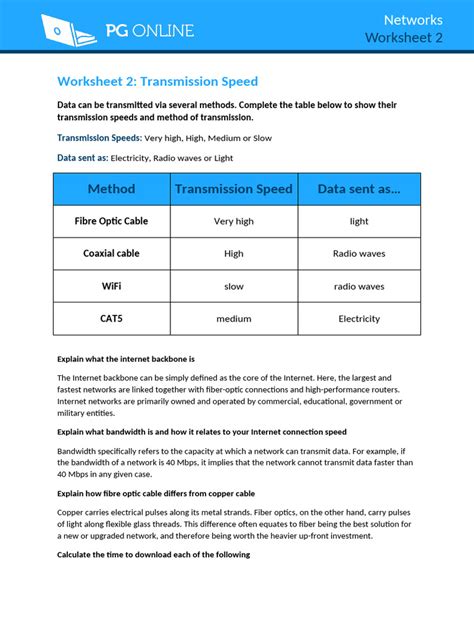 Copy Of Worksheet 2 Transmission Speed Edited Pdf Computer Network