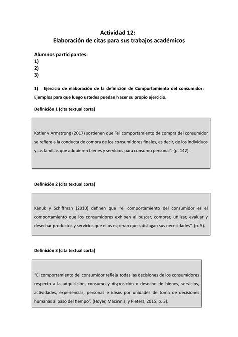 Actividad 12 Ejemplo De Citas Para Sus Trabajos Actividad 12 Elaboración De Citas Para Sus