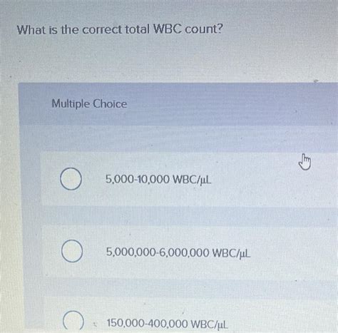 solved what is the correct total wbc count multiple choice