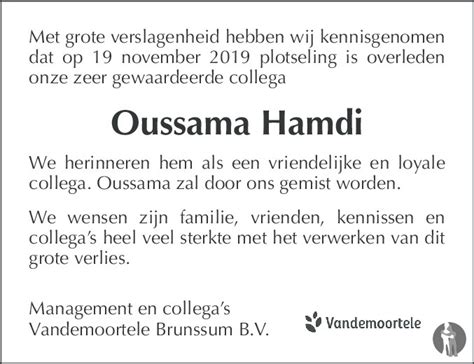 Oussama Hamdi 19 11 2019 Overlijdensbericht En Condoleances Mensenlinqnl