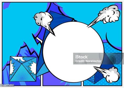 Blank Circle Shape On Blue Cartoon Vector Comic Book Background Pop Art