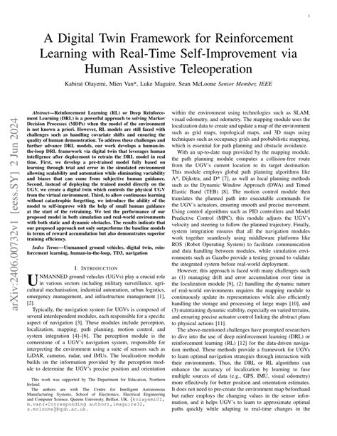 Pdf A Digital Twin Framework For Reinforcement Learning With Real Time Self Improvement Via