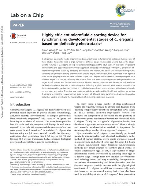 Pdf Highly Efficient Microfluidic Sorting Device For Synchronizing