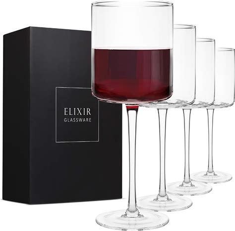 Square Red Wine Glasses Set Of 4 Hand Blown Edge Wine Glasses