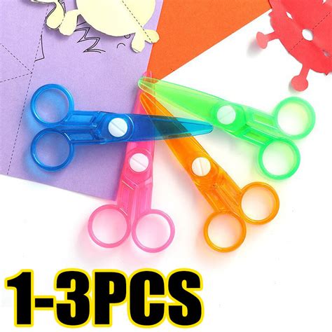 창의적인 어린이 학생 가위 유치원 Diy 아트지 커팅 종이 투명 플라스틱 안전 가위 1 3 개 공급 삭감