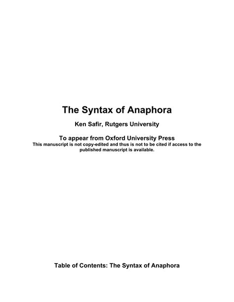 Pdf The Syntax Of Anaphora