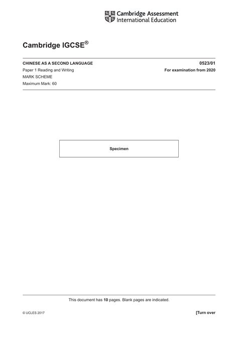 Cambridge Igcse Chinese As A Second Language Exam Paper 1 Reading And Writing Download