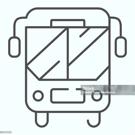 학교 버스 얇은 라인 아이콘입니다 버스 전면 벡터 그림 흰색에 격리 버스 표지판 개요 스타일 디자인 웹 및 응용 프로그램을 위해 설계 Eps 10 10에 대한 스톡 벡터