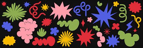 꽃과 구름 모양은 트렌디한 복고풍 90년대 00년대 만화 스타일의 기하학적 추상 스티커 팩입니다 파도 루프 별 거품 펑키 플라워 그루비 물결 모양 및 나선형 요소 벡터