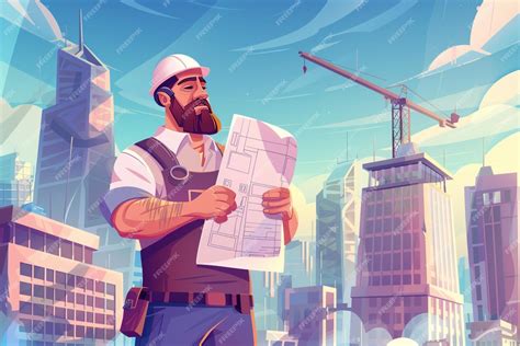 Architect Holding Blueprints Helmet Premium Ai Generated Vector