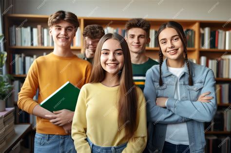 Premium Photo Stylish And Smiling College Students Embracing