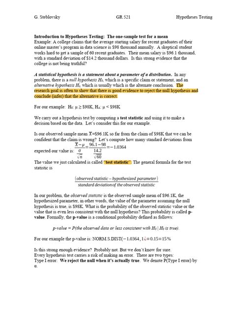 Hypothesis Testing Notes Pdf Statistical Hypothesis Testing Hypothesis