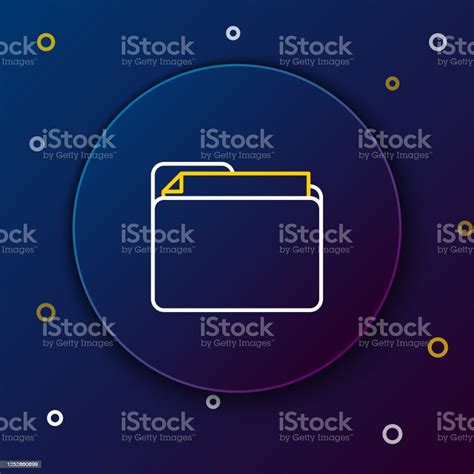 흰색 및 노란색 선 문서 폴더 아이콘은 진한 파란색 배경에 격리되어 있습니다 회계 바인더 기호입니다 부기 관리 다채로운 개요 개념 벡터 일러스트레이션 개념에 대한 스톡 벡터
