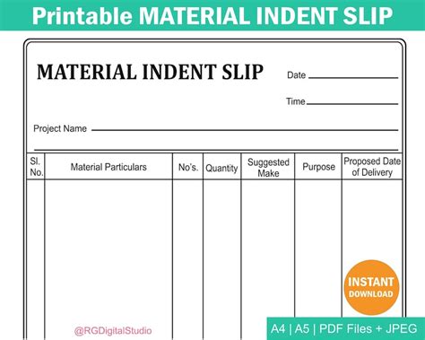 Printable Material Indent Slip Digital Download A4 A5 Etsy