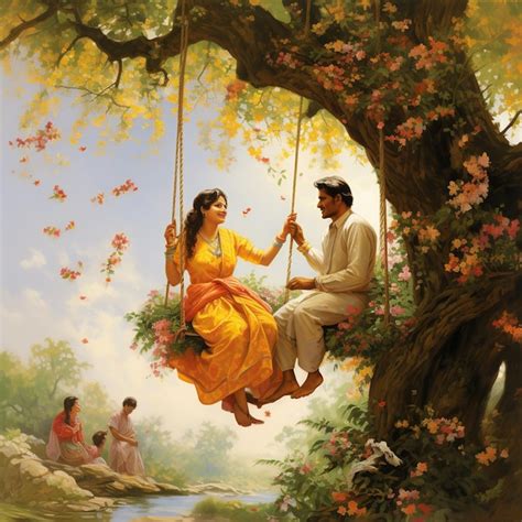 Premium AI Image Illustration Of Swing Of Flowers Ties To The Branch Of A Tree Celeb