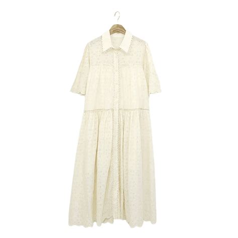 아일렛 카라 레이스 펀칭 스카시 캉캉 롱 연베이지 원피스 헬로마켓