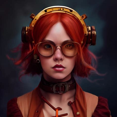 Fantasy Artificer 3 Female Human Red Hair Brown Midjourney