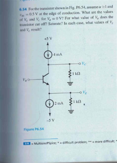 Solved For The Transistor Shown In Fig P6 54 Assume Alpha Chegg Com