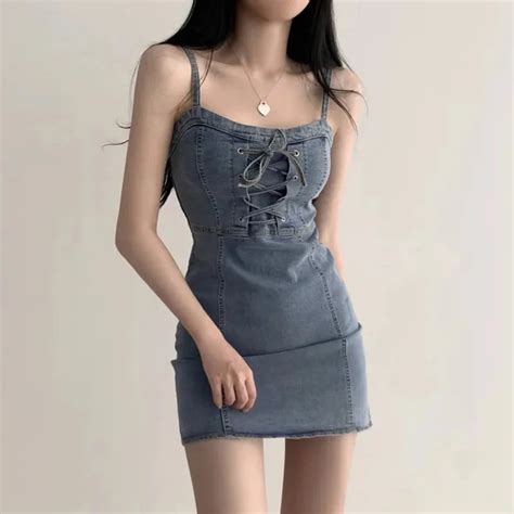 한국 세련된 여름 복고풍 크로스 레이스 업 디자인 감각 틈새 허리 포옹 슬리밍 슬링 악마 드레스 여성 위시버킷