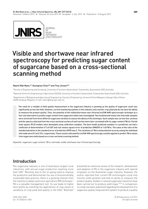Pdf Visible And Shortwave Near Infrared Spectroscopy For Predicting Sugar Content Of Sugarcane