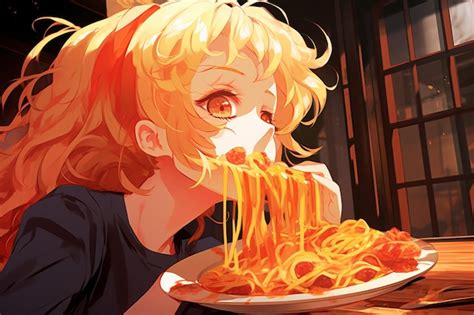 Sensual Woman Eat Spaghetti Italian Girl Eats Spaghetti Pasta Premium