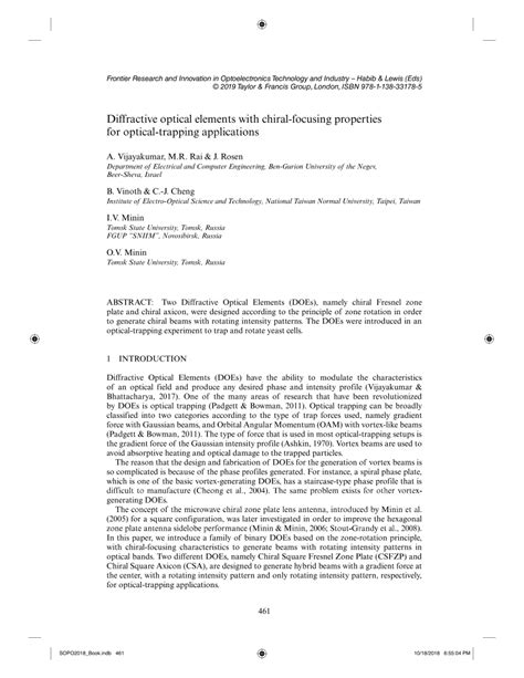 Pdf Diffractive Optical Elements With Chiral Focusing Properties For Optical Trapping Applications
