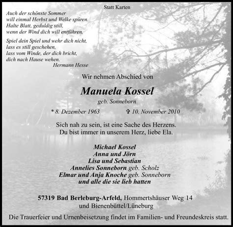 Traueranzeigen Von Manuela Kossel Trauer In Nrwde