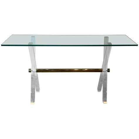 Plexiglass And Brass Console Circa 1970 With Glass Tray For Sale At 1stdibs