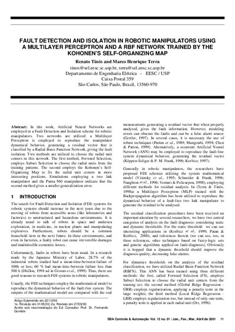 Pdf Fault Detection And Isolation In Robotic Manipulators Using A Multilayer Perceptron And A