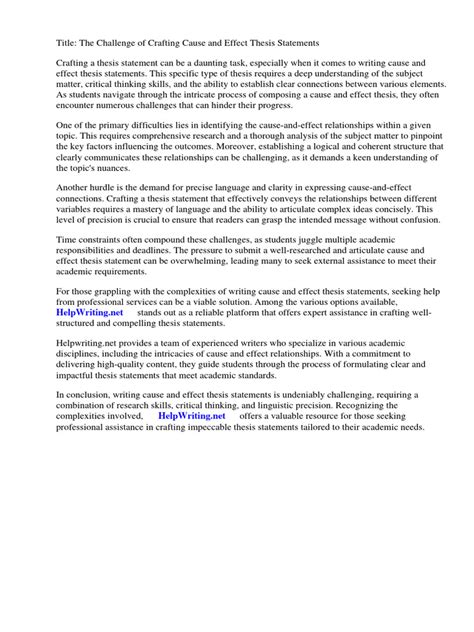 Writing Cause And Effect Thesis Statements Pdf Essays Causality