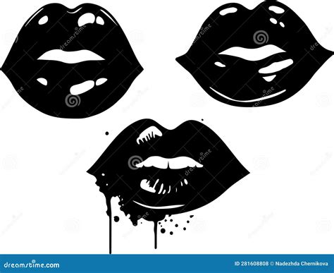 Black Passion Lips Shining Lipstick Erotic Open Mouth Stock Vector