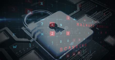 Digital Lock Icon With Malware Detection Text And Scanning Symbols