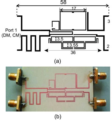 A Layout And B Picture Of Diplexer With 3 Pole Hairpin Filter And 2 Download Scientific