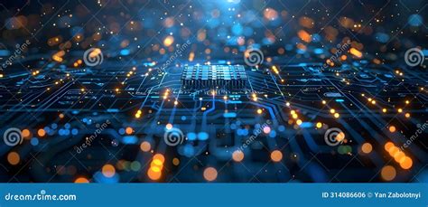 High Tech Processor Core With Data Flow Lights Concept Computer