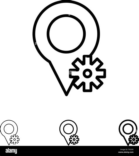 Location Map Settings Bold And Thin Black Line Icon Set Stock Vector