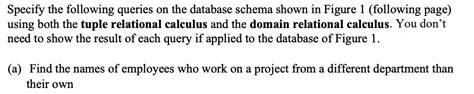 Solved Specify The Following Queries On The Database Schema