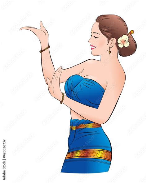 Traditional Classical Thai Dancing Beauty Girl Color Vector