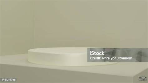 크림 스튜디오 배경에 빛나는 크림 라운드 받침대 제품을 보여주기위한 빈 디스플레이 또는 클린 룸 연단 전시 또는 쇼케이스를 위한