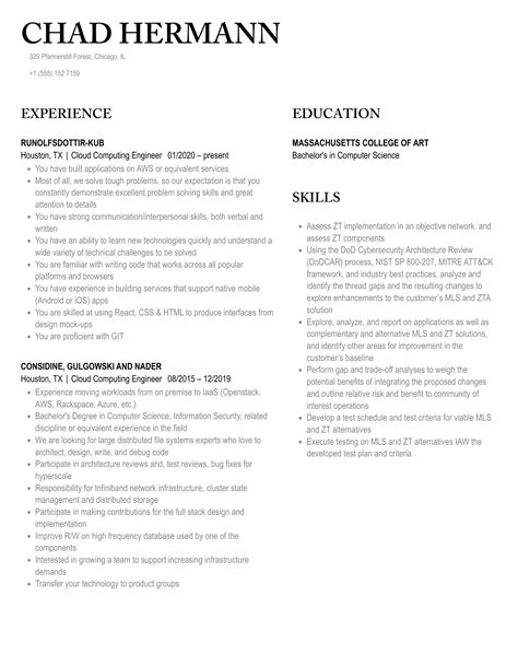 Cloud Computing Engineer Resume Samples Velvet Jobs