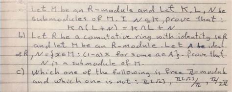 solved let m be an r module and let kl n be submodules of m