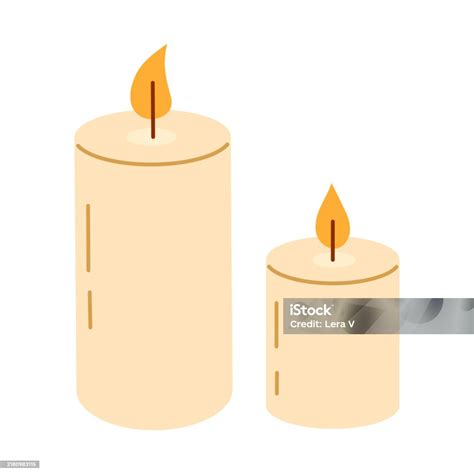 두 개의 불타는 왁스 양초는 흰색 배경에 고립되어 있습니다 평면 벡터 일러스트 레이 션 고전 양식에 대한 스톡 벡터 아트 및 기타 이미지 고전 양식 공휴일 디자인