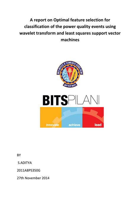 PDF A Report On Optimal Feature Selection For Classification Of The Power Quality Events Using