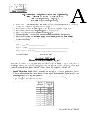 2018 Fall CSE110 Midterm A V2 Docx No Of Pages 2 No Of Questions 2