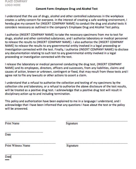 Workplace Drug Testing Policy Template